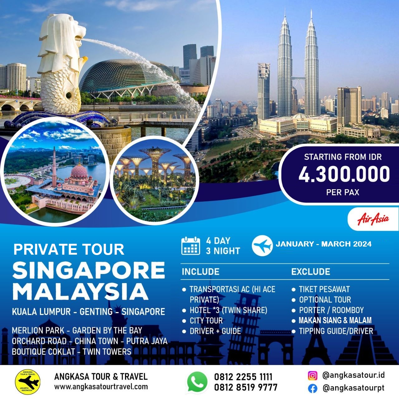 4 CAN GO! PAKET TOUR SINGAPORE - MALAYSIA KUALA LUMPUR + GENTING 2024